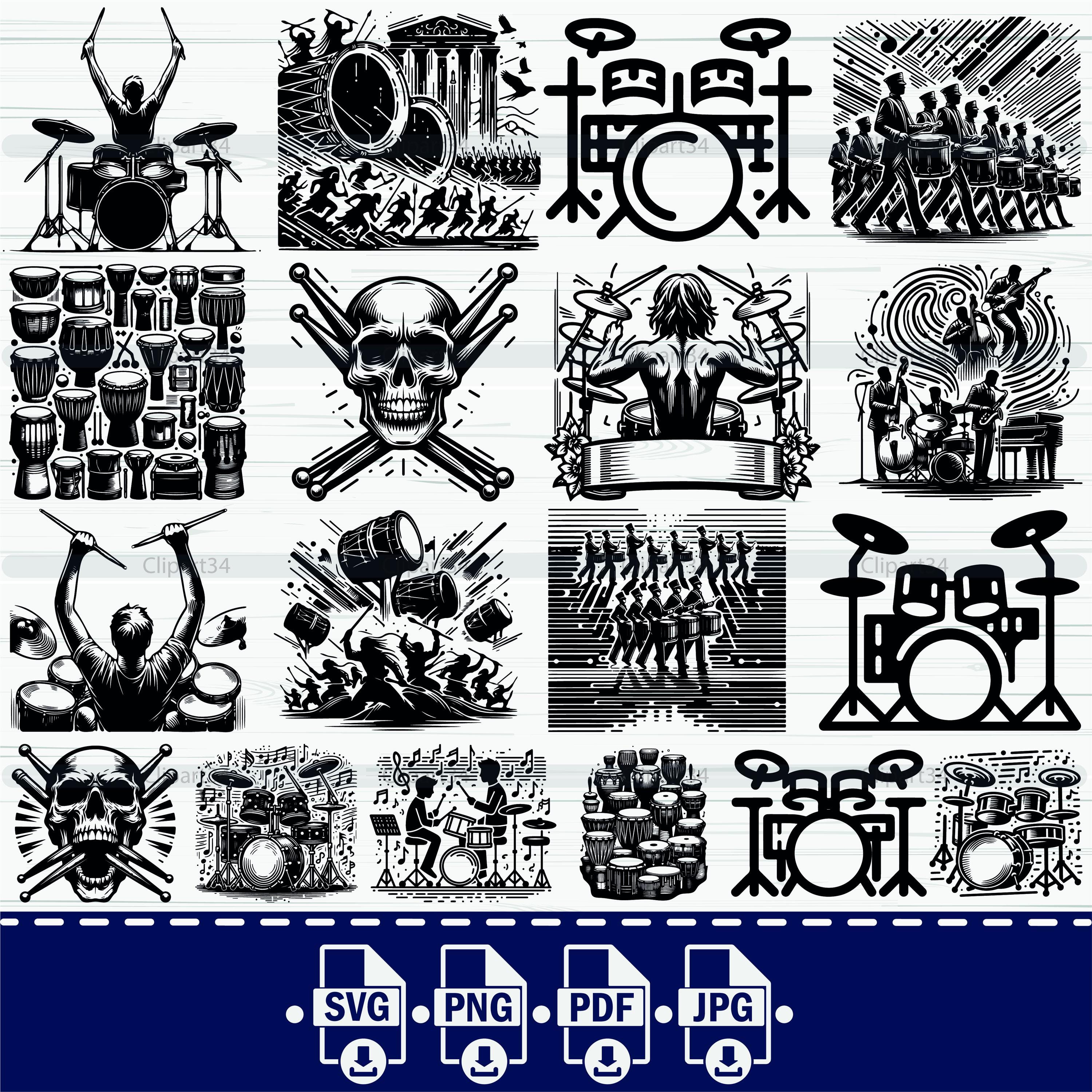Drum Svg Bundle, Drums Svg, Rock Svg File, Drum Set Vector, Drum ...