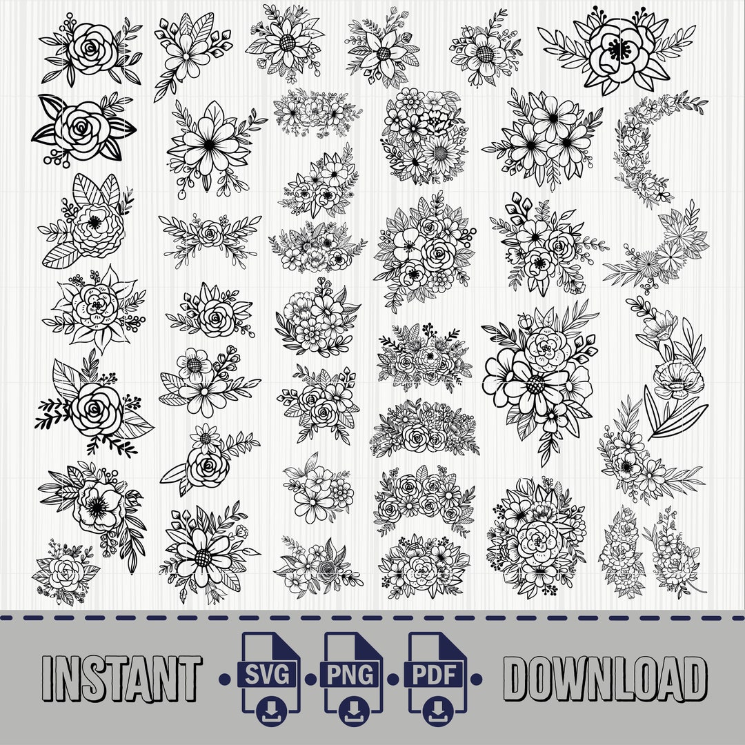 Flower Svg Bundle, Floral Arrangement Svg, Floral Svg, Wildflower Svg ...