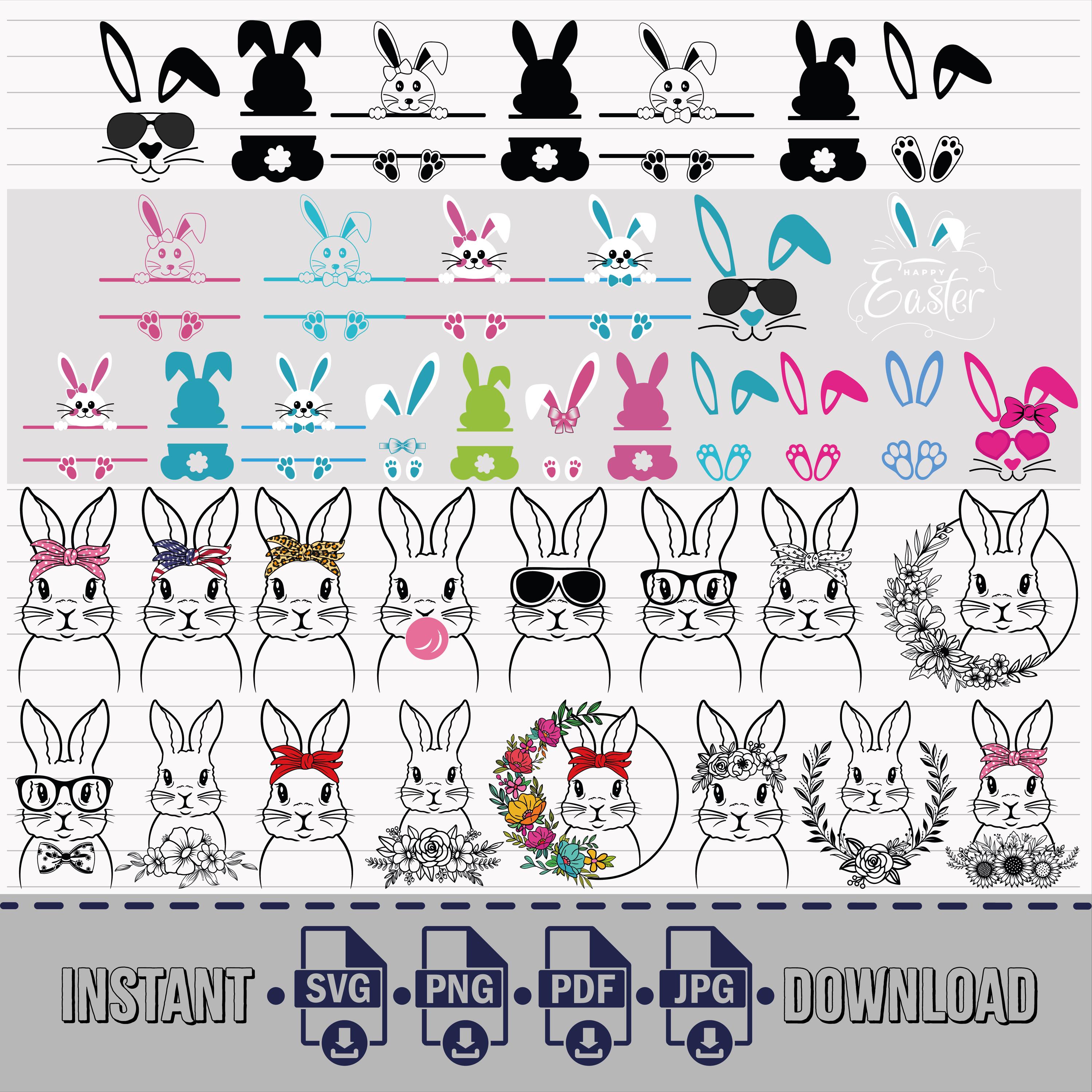 Floral Rabbit SVG Bundle, Bunny Svg, Cute Rabbit, Rabbit Png, Rabbit ...