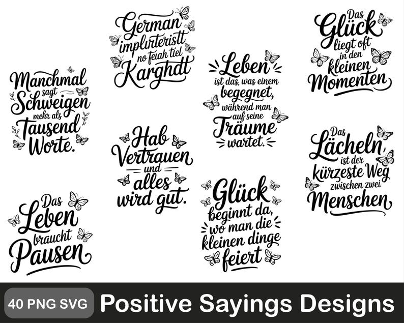 German Positive Sayings SVG PNG Bundle, Hand Lettering Quotes ...