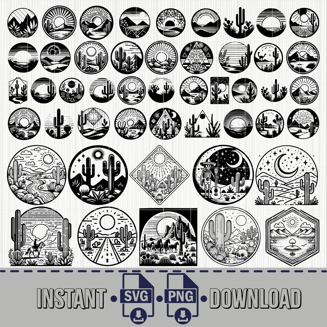 Cactus Svg, Cactus Scene Svg Bundle Desert Landscape Svg, Cactus Cut ...