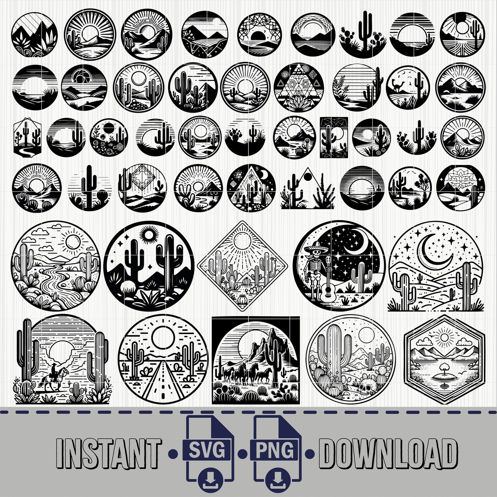Cactus Svg, Cactus Scene Svg Bundle Desert Landscape Svg, Cactus Cut ...