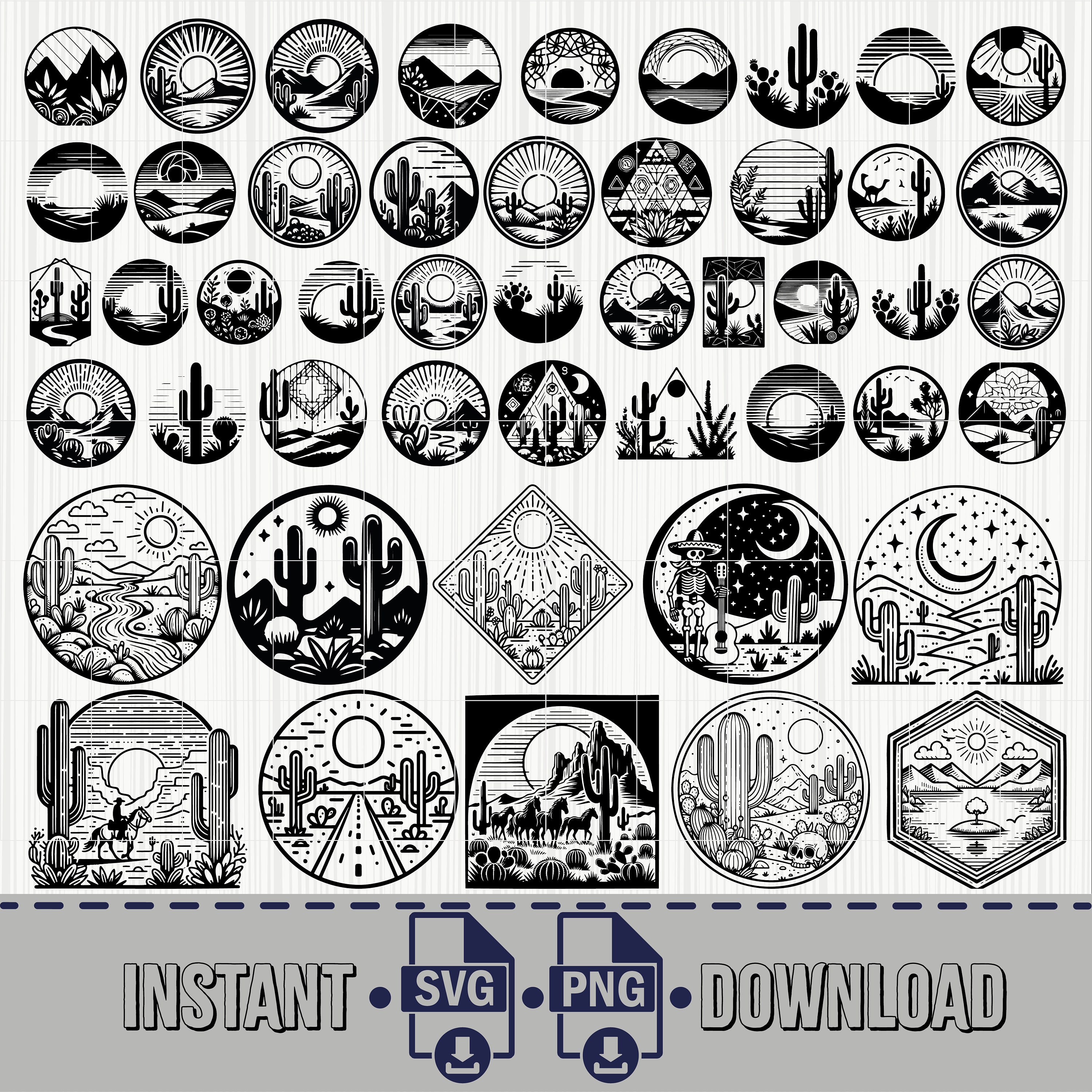 Cactus Svg, Cactus Scene Svg Bundle Desert Landscape Svg, Cactus Cut ...
