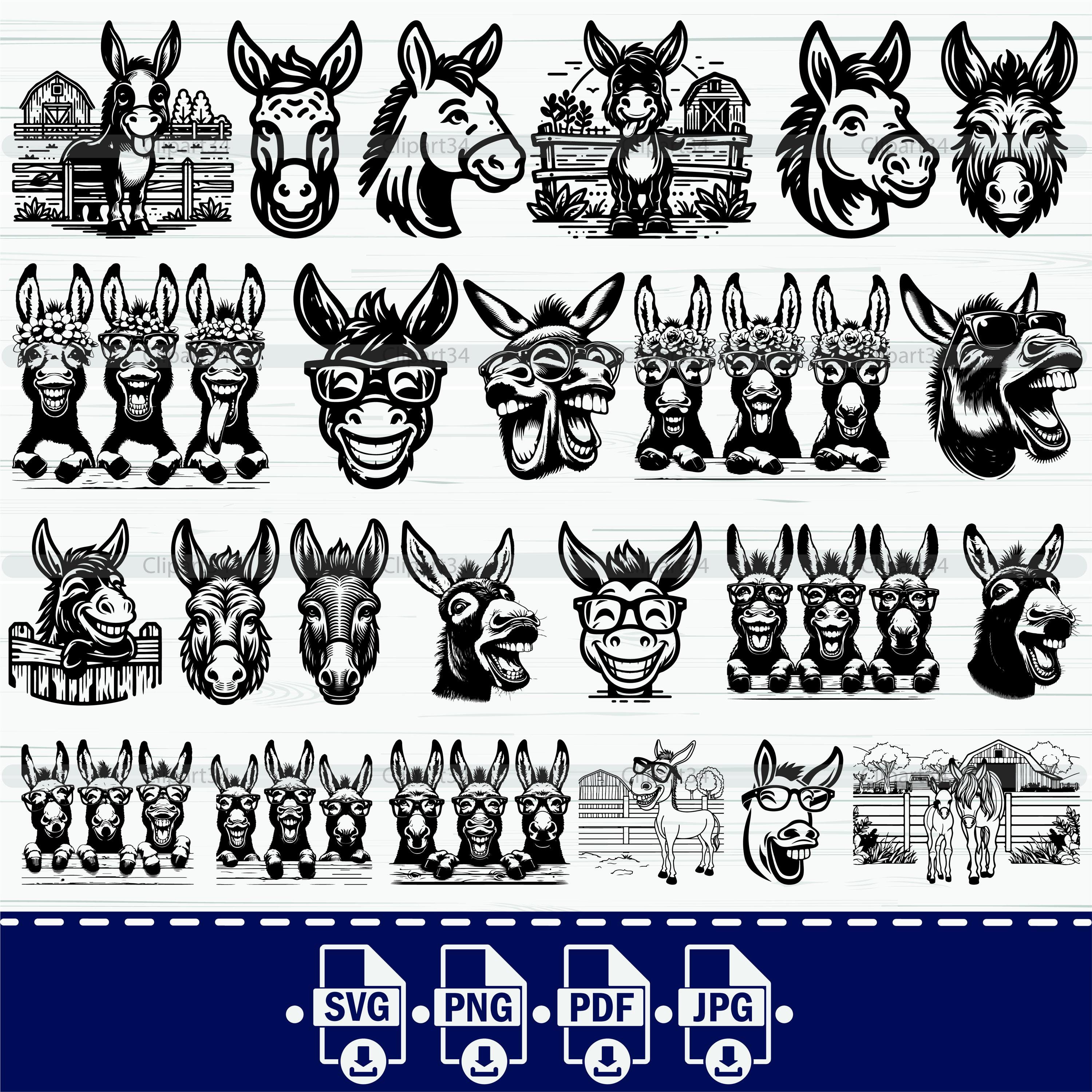 Floral Donkey Svg File, Donkey With Glasses Bowtie Svg, Donkey Cut File ...