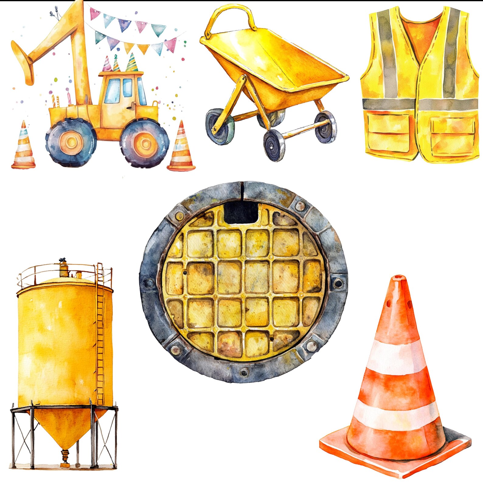 Construction Party Clipart Set, Kids Birthday PNG Graphics - Etsy