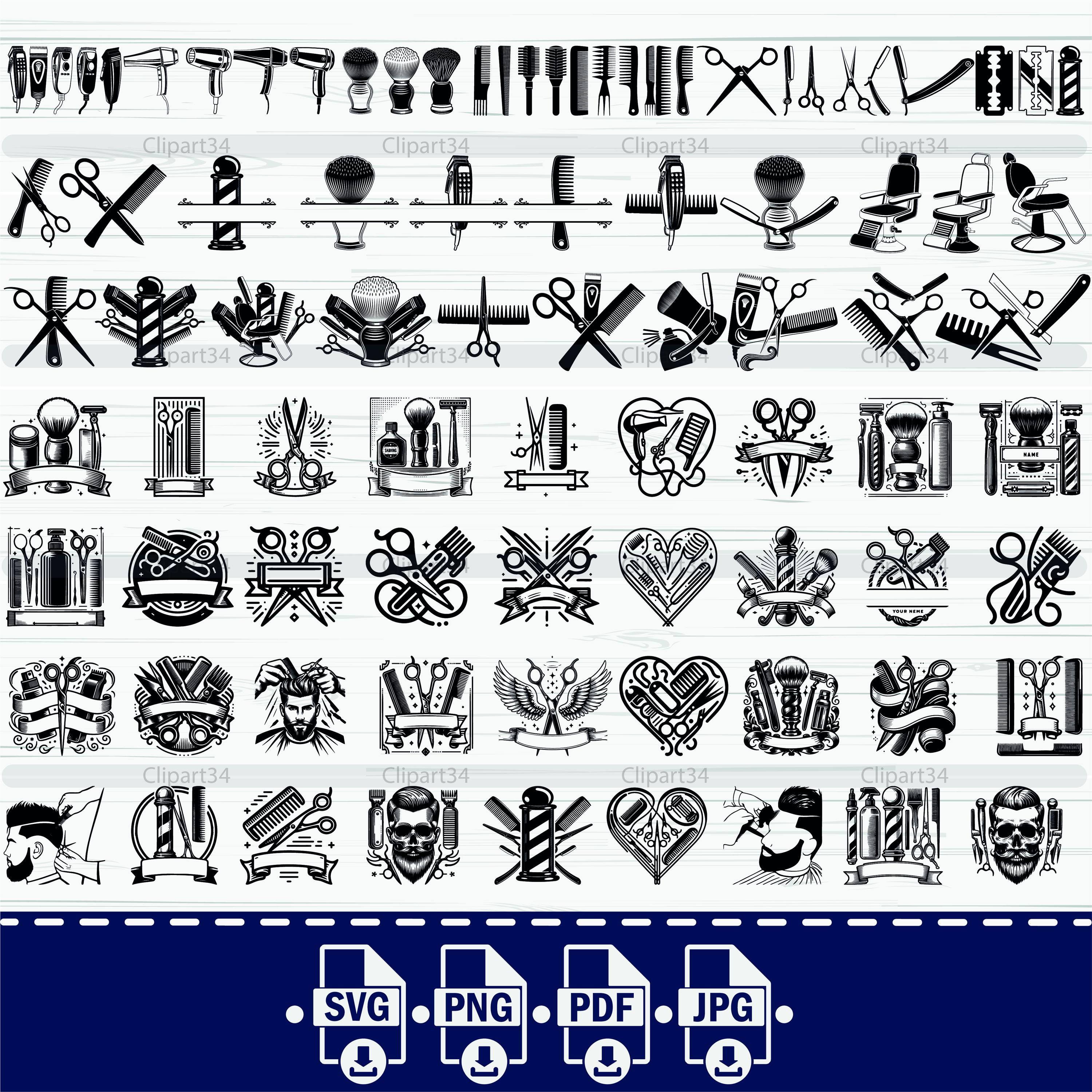 Barbershop Tools SVG Bundle: Barber Gear, Hair Stylist Graphics ...