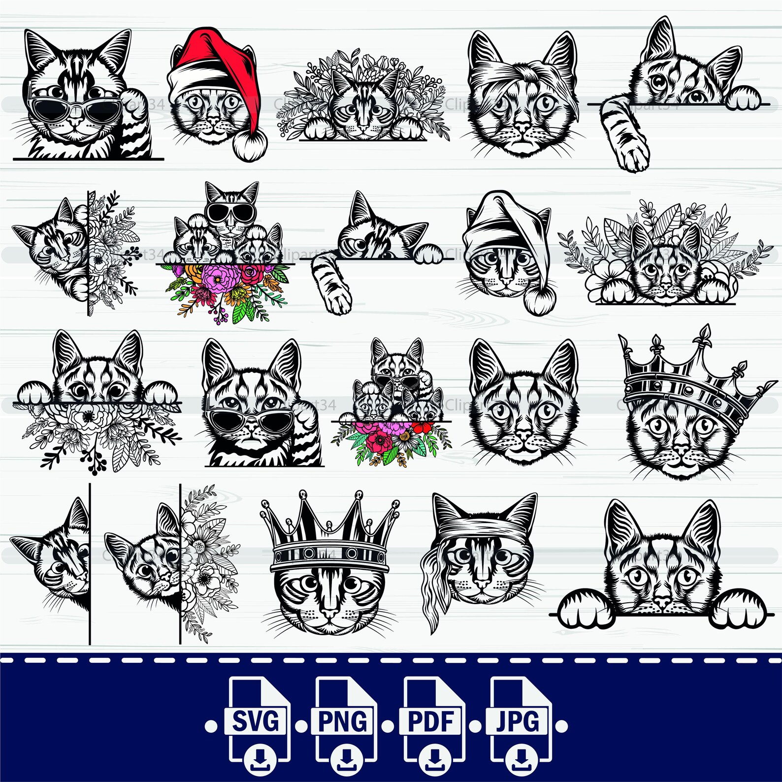 Cat SVG Bundle, Peeking Cat PNG Bundle, Clipart, Kitten Svg, Silhouette ...