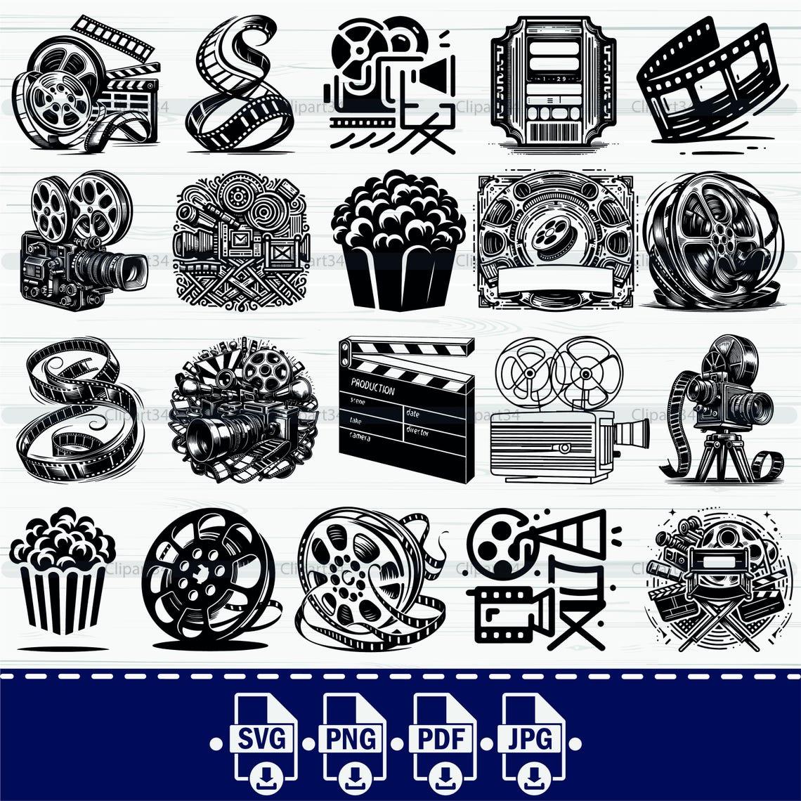 Movie Svg Bundle, Camera Svg, Png, Jpg, Commercial Use, Film Svg, Movie ...
