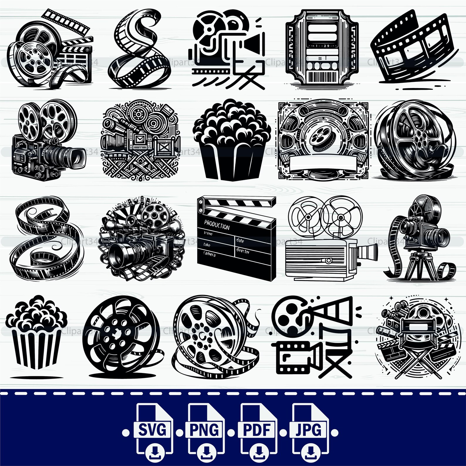 Movie Svg Bundle, Camera Svg, Png, Jpg, Commercial Use, Film Svg, Movie ...