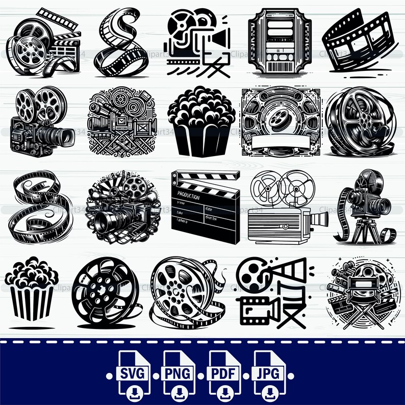 Movie Svg Bundle, Camera Svg, Png, Jpg, Commercial Use, Film Svg, Movie ...