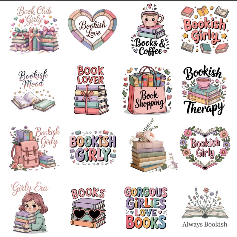 Book Lovers Clipart Bundle, Cute Reading Quotes & Bookish Illustrations ...