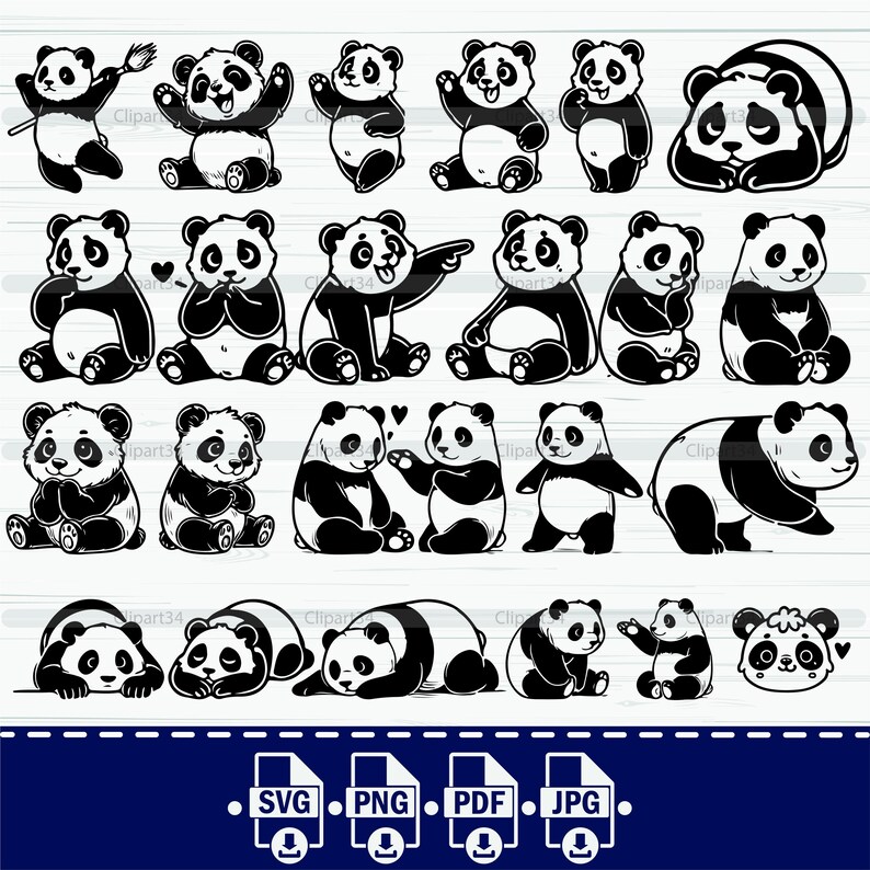 Panda SVG Bundle, Panda PNG Bundle, Panda Clipart, Panda SVG Cut Files ...