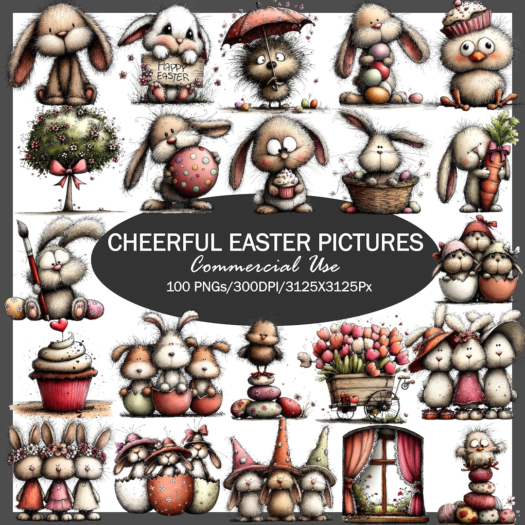 Easter Bunny Clipart Bundle, Spring PNG Graphics (commercial Use, 300 ...