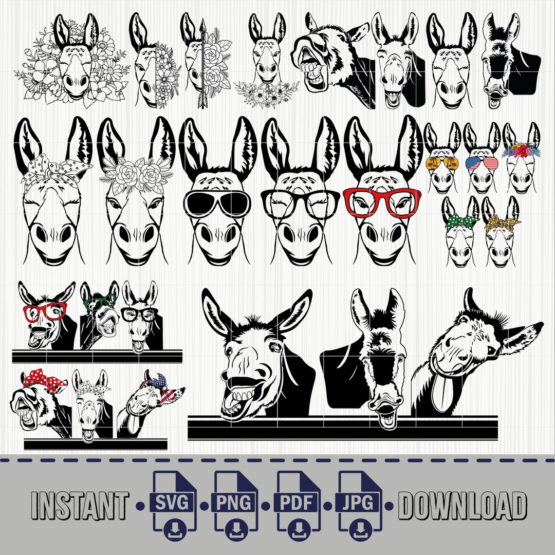 Donkey SVG File, Donkey With Flower Crown SVG, Donkey Cut File, Animal ...