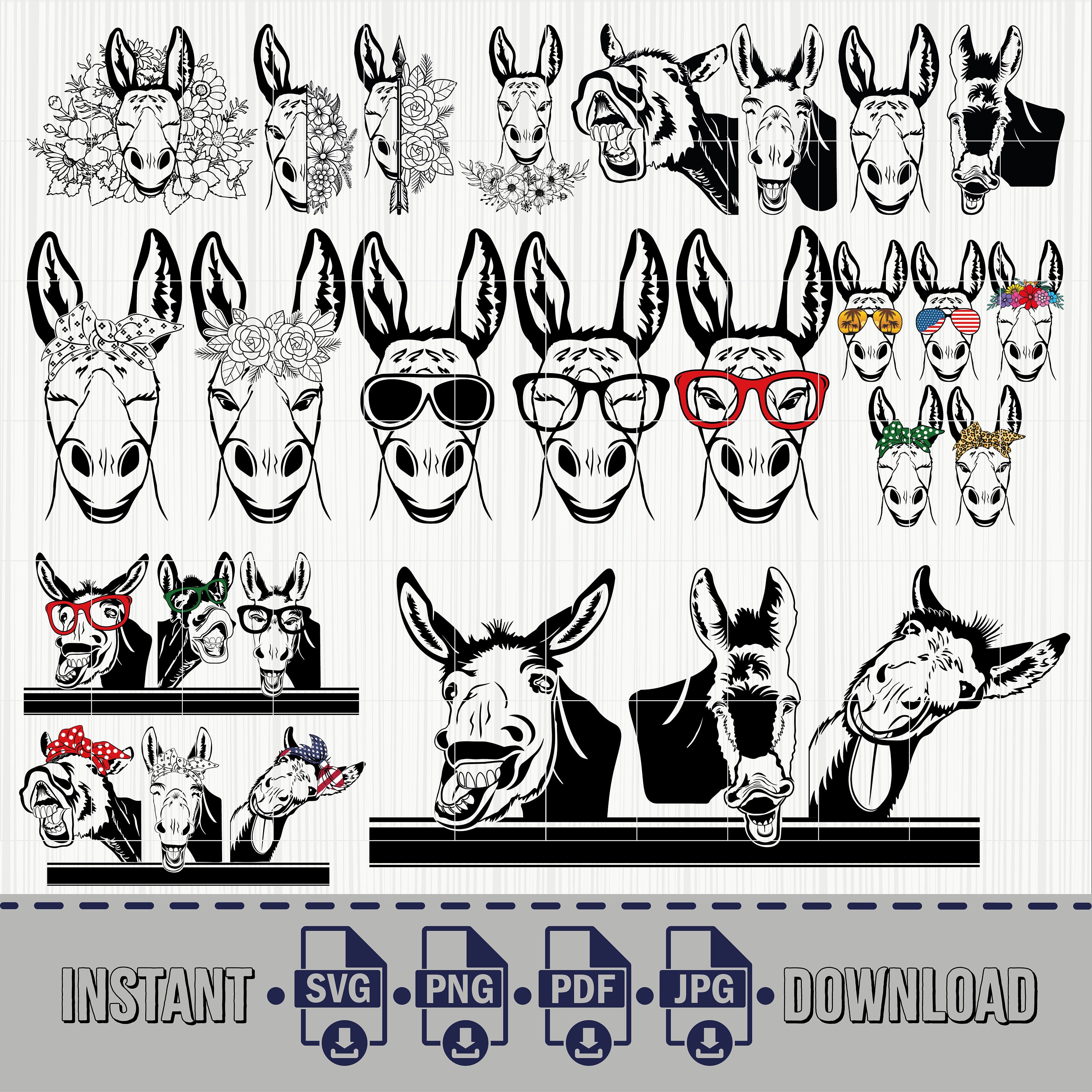 Donkey SVG File, Donkey With Flower Crown SVG, Donkey Cut File, Animal ...