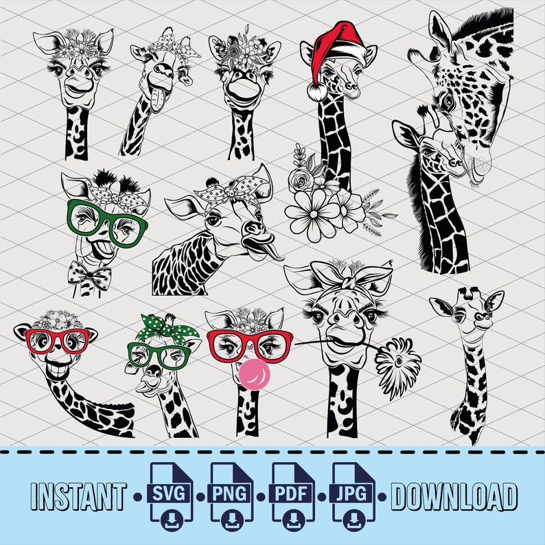 Cute Giraffe SVG Bundle, PNG, Funny Giraffe Clipart, Hand Drawn Cool ...
