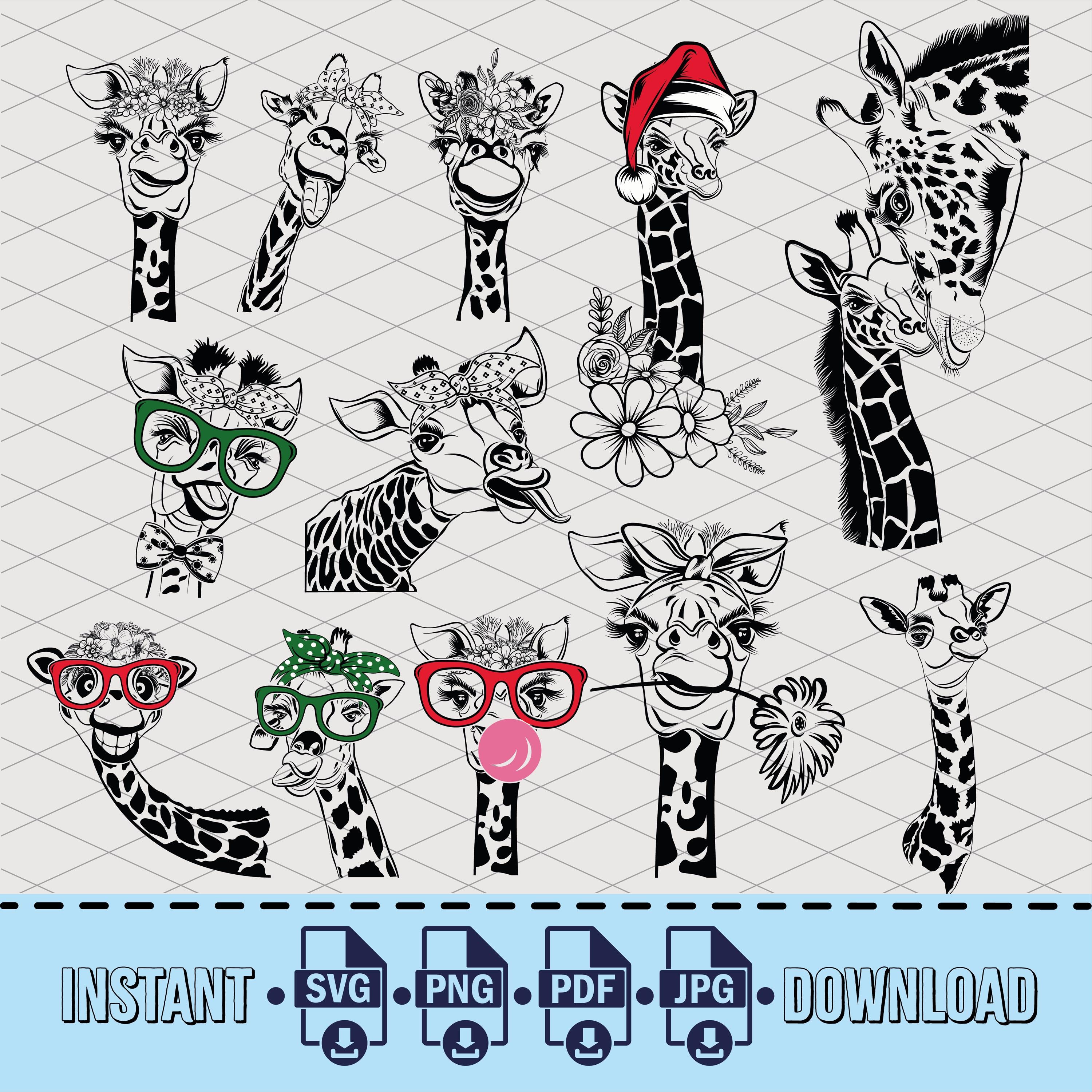 Cute Giraffe SVG Bundle, PNG, Funny Giraffe Clipart, Hand Drawn Cool ...