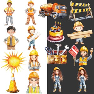 Construction Clipart Bundle – 54 Watercolor Kids Builder PNG, Tools ...