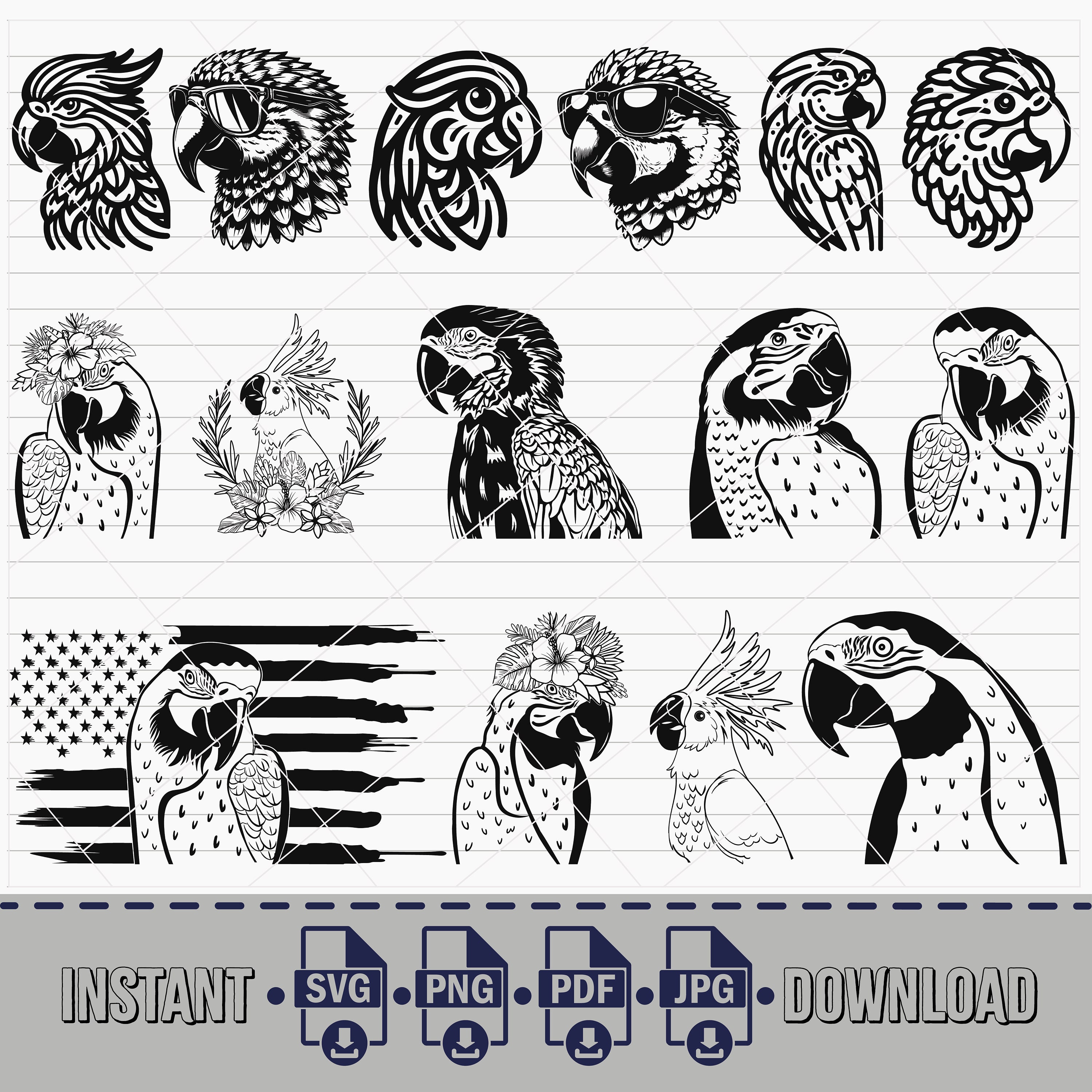 Parrots Svg Files for Cricut, Floral Parrot Clipart, Birds Silhouette ...
