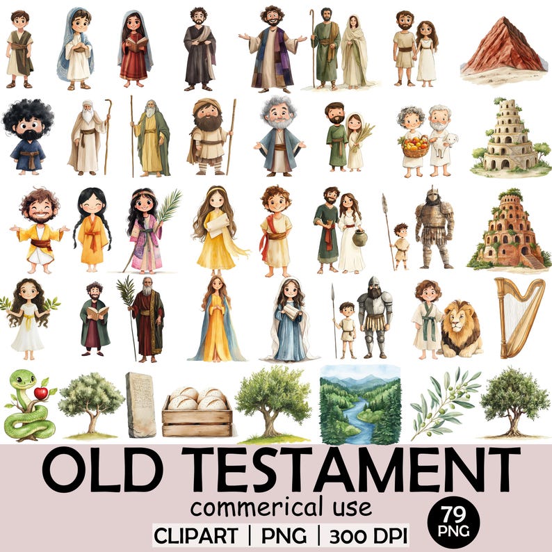 Old Testament Clipart: Watercolor Bible Characters & Scenes (PNG ...