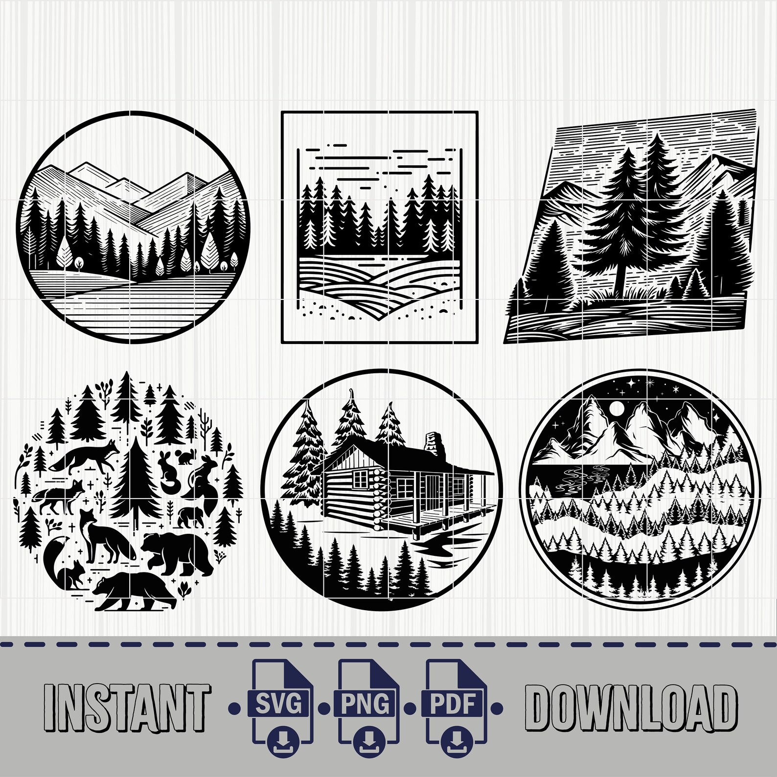 FOREST Svg Bundle, Pine Tree Svg, Mountain Svg, Forest Clipart, Forest ...