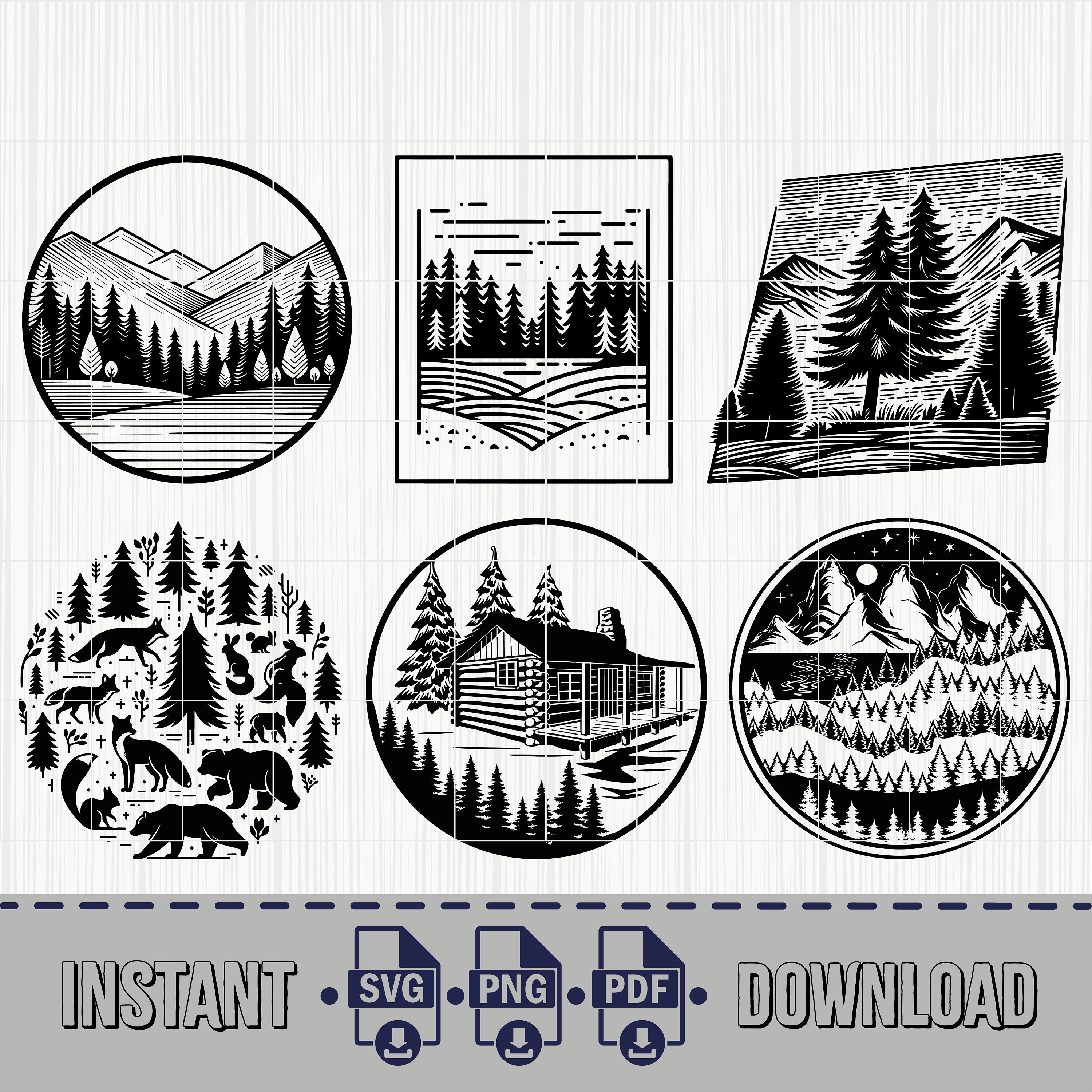 FOREST Svg Bundle, Pine Tree Svg, Mountain Svg, Forest Clipart, Forest ...