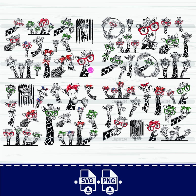 Cute Giraffe SVG Bundle, PNG, Funny Giraffe Clipart, Hand Drawn Cool ...