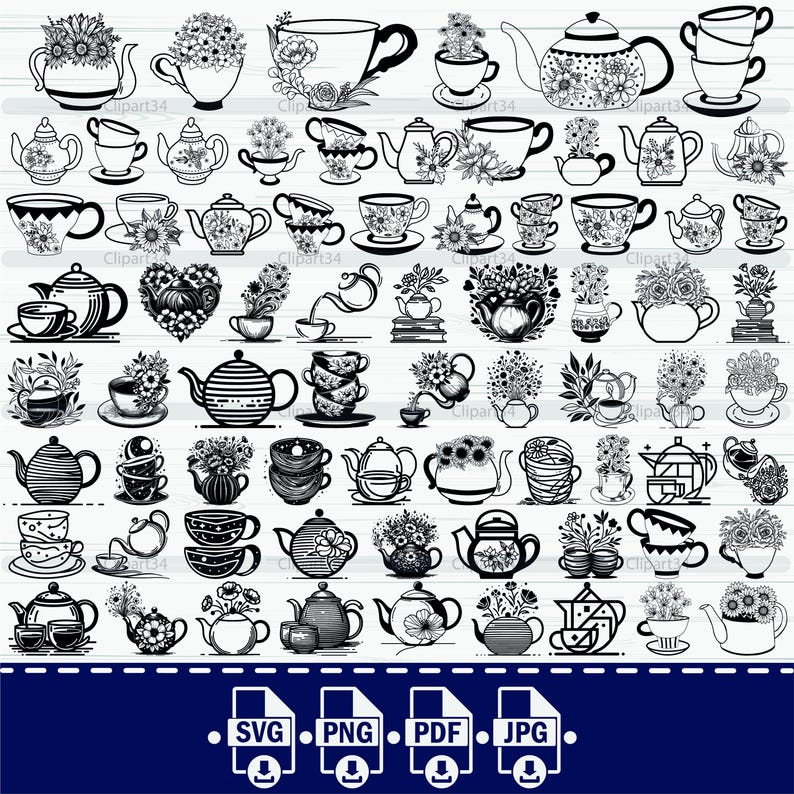 Floral Teapot & Teacup SVG Bundle: Flower Tea Pot Cut Files (digital ...