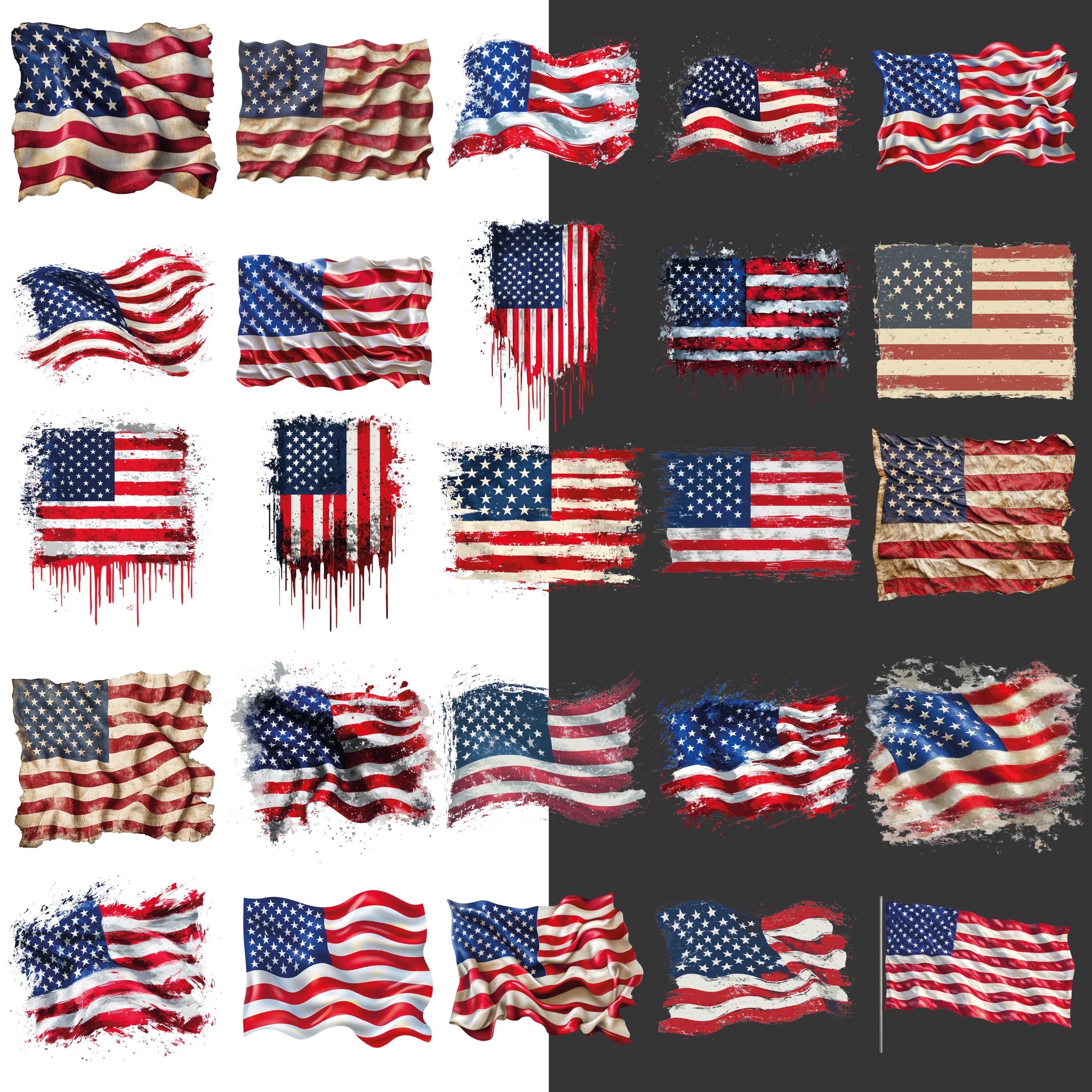 American Flag Clipart Bundle: 4th of July Patriotic Pngs (commercial ...