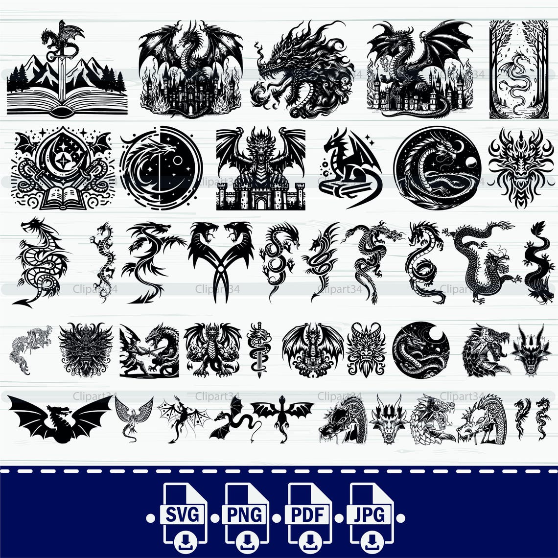 Dragon SVG Bundle, Dragons SVG, Medieval Svg, Fire Dragon Svg, Dragon ...