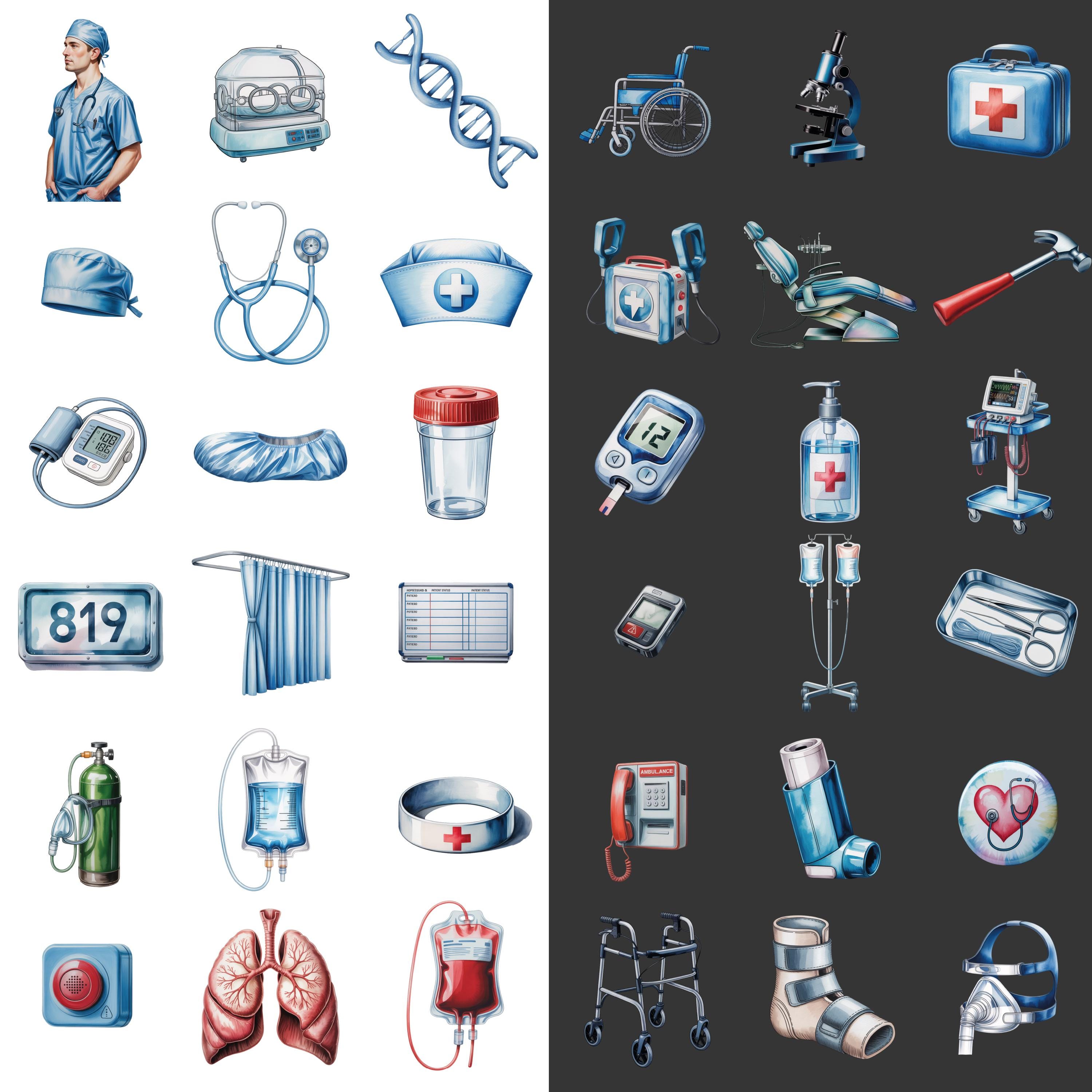 Medical Clipart Bundle: Hospital Tools, Doctor, Nurse (300 DPI PNG ...