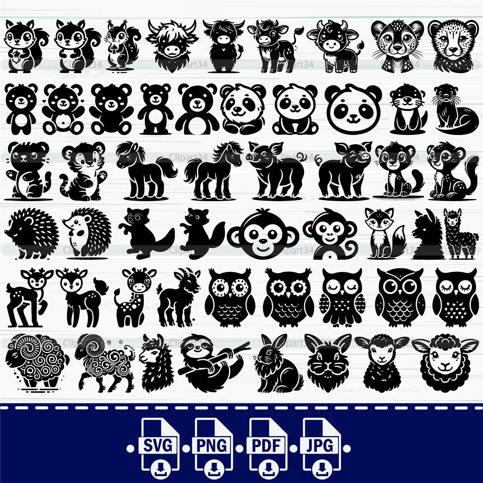 Cute Animal Doodle SVG Png Bundle - Animals Svg, Doodle Svg, Safari ...