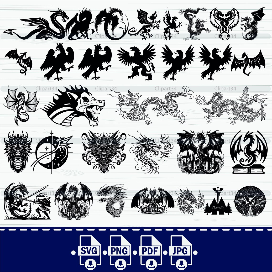 Dragon SVG Bundle, Dragons SVG, Medieval Svg, Fire Dragon Svg, Dragon ...
