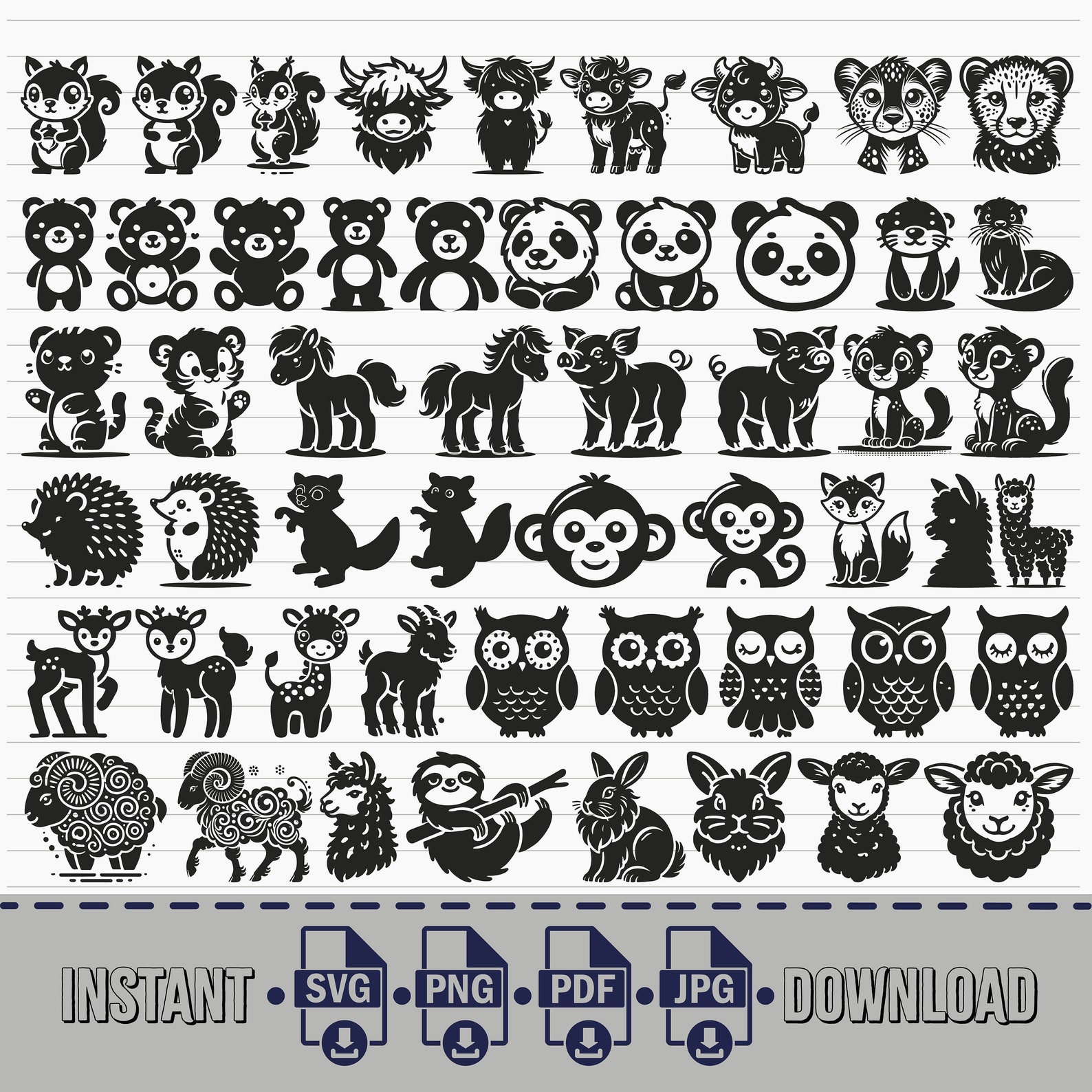 Cute Animal Doodle SVG Png Bundle Animals Svg, Doodle Svg, Safari ...