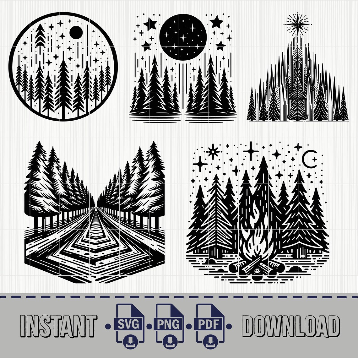 FOREST Svg Bundle, Pine Tree Svg, Mountain Svg, Forest Clipart, Forest ...