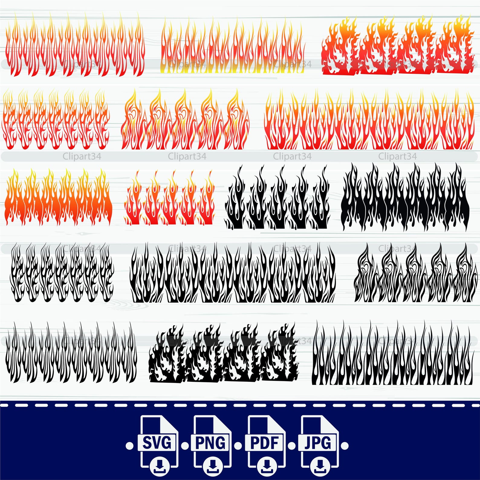 Fire Flame SVG Clipart: Flames Cut Files Bundle (digital Download) - Etsy