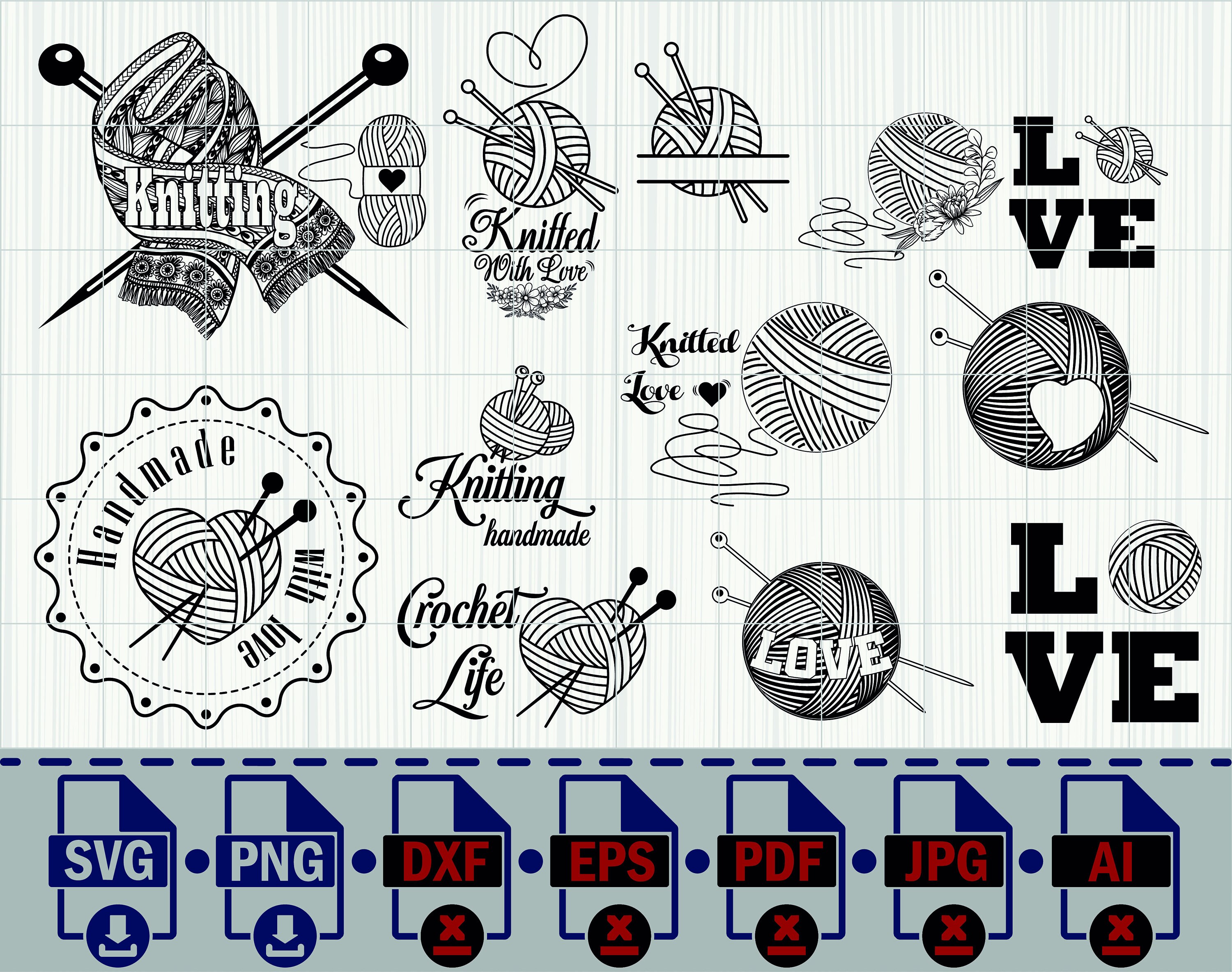 Knitting Bundle SVG Crochet Quotes SVG Yarn SVG Knitting - Etsy