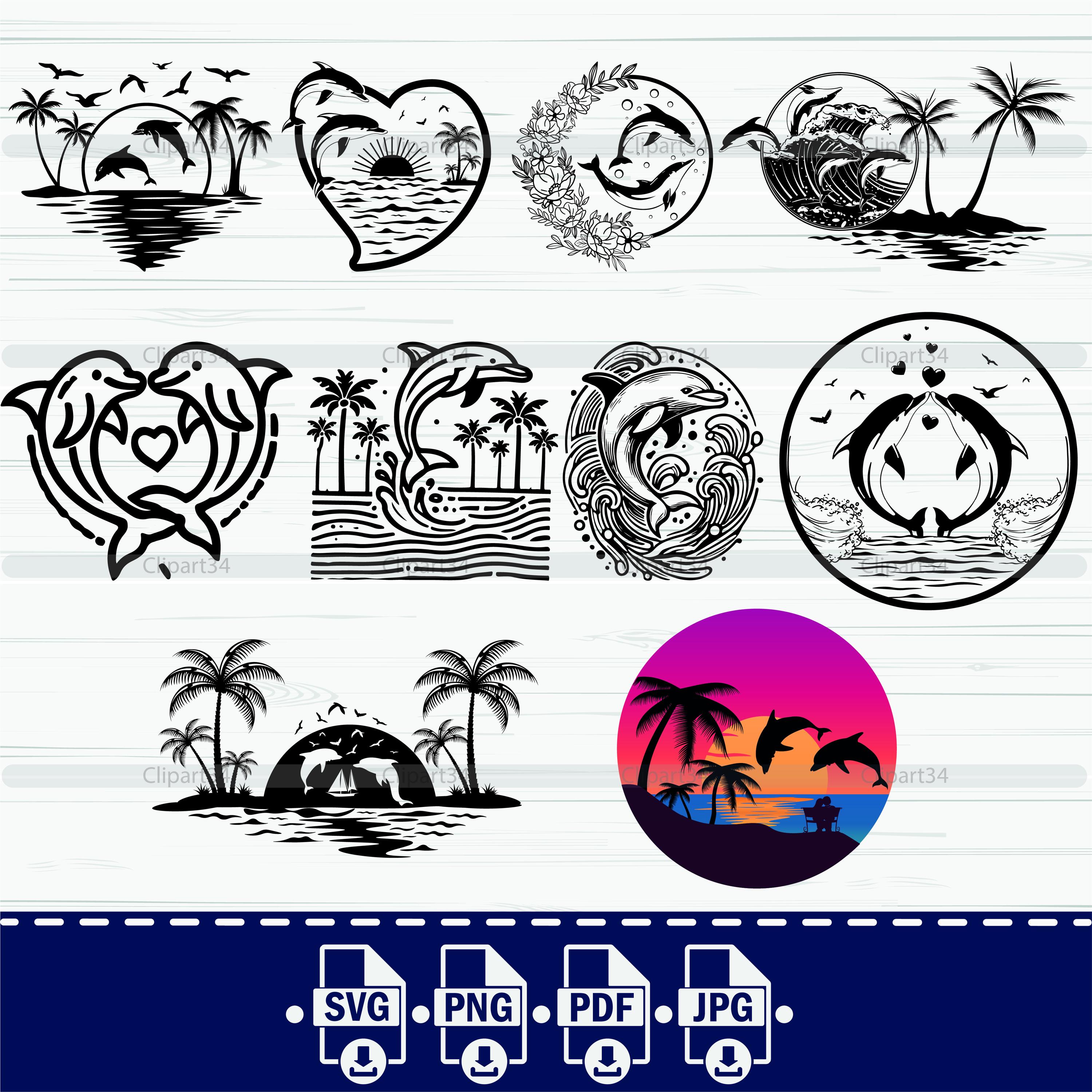 Dolphin SVG Bundle, Dolphin Cricut, Ocean Scene Svg, Dolphin Svg ...
