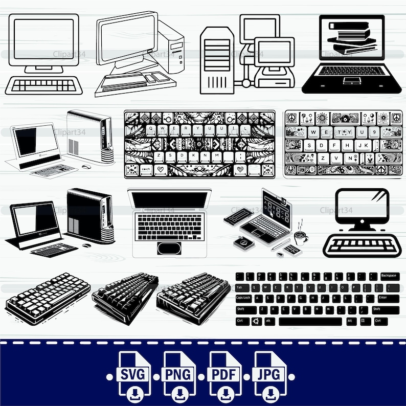 Computer Keyboard SVG: Laptop Clipart, Technology Cut File (digital ...