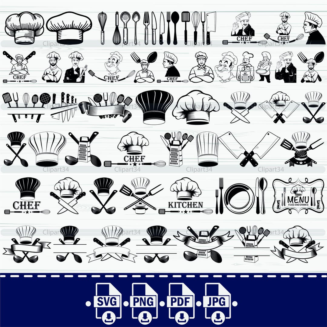 Chef SVG Bundle: Baking & Cooking Clip Art (digital Download) - Etsy
