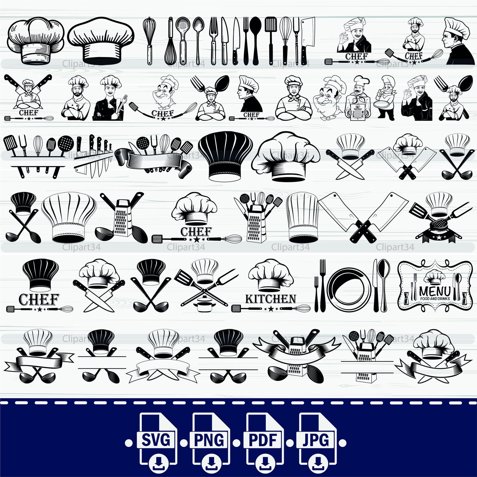 Chef SVG Bundle: Baking & Cooking Clip Art (digital Download) - Etsy