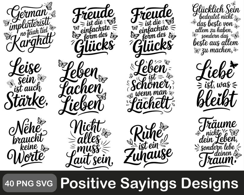 German Positive Sayings SVG PNG Bundle, Hand Lettering Quotes ...
