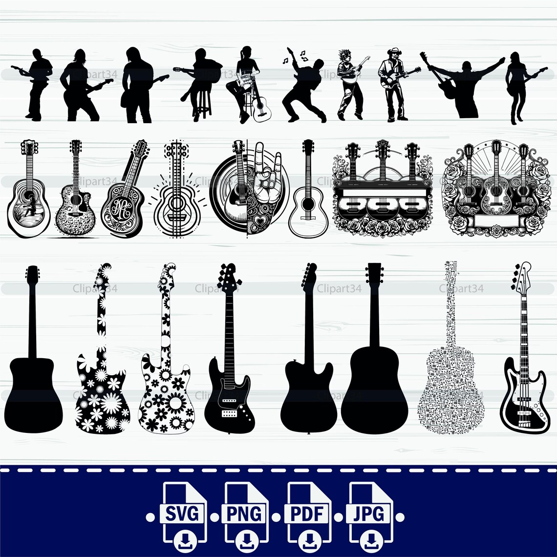 Guitar Svg Bundle, Guitar Note Svg, Electric Guitar Svg, Music Lovers ...