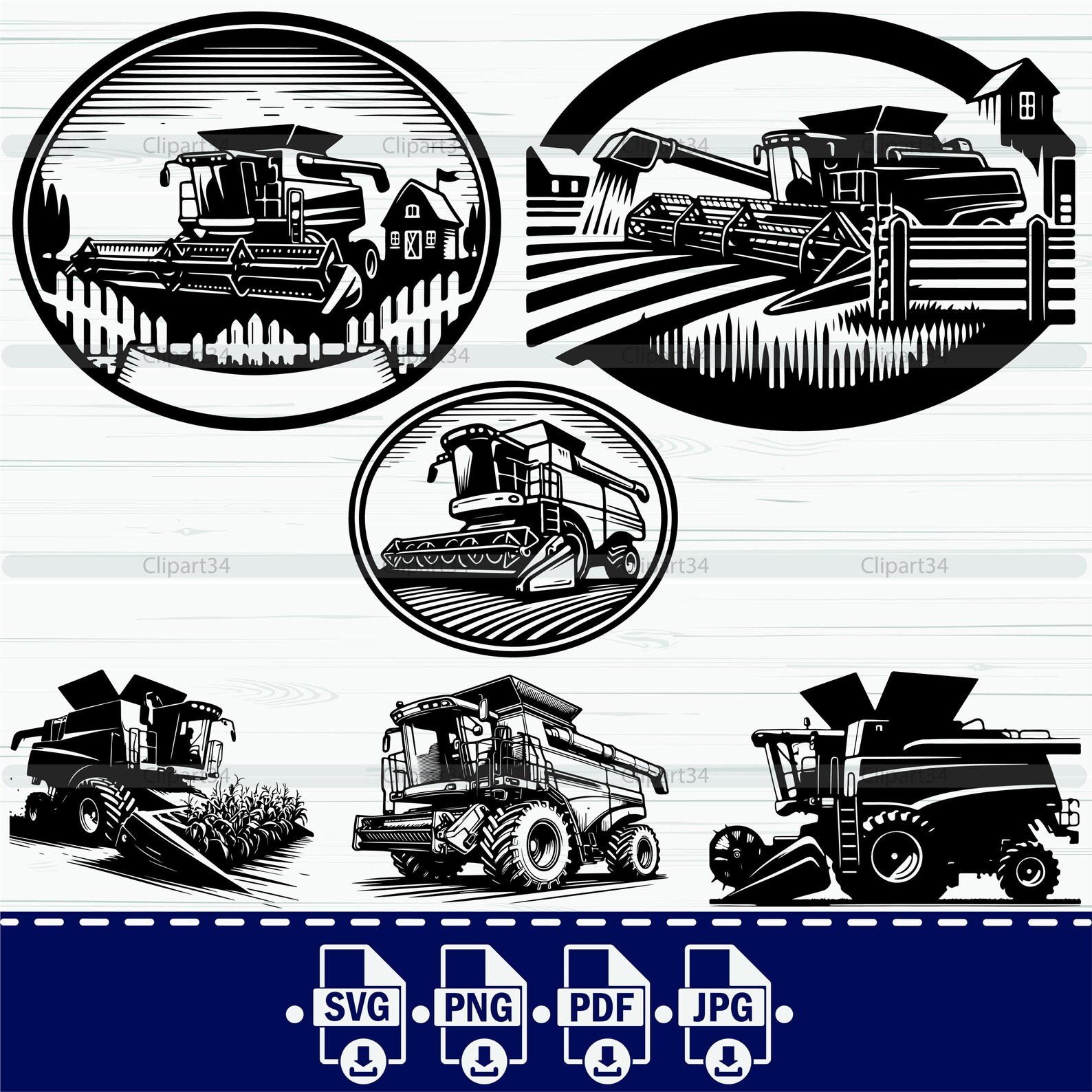 Combine Harvester SVG Bundle: Farming Machine Clipart (digital Download ...