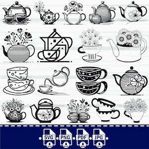 Floral Teapot & Teacup SVG Bundle: Flower Tea Pot Cut Files (digital ...