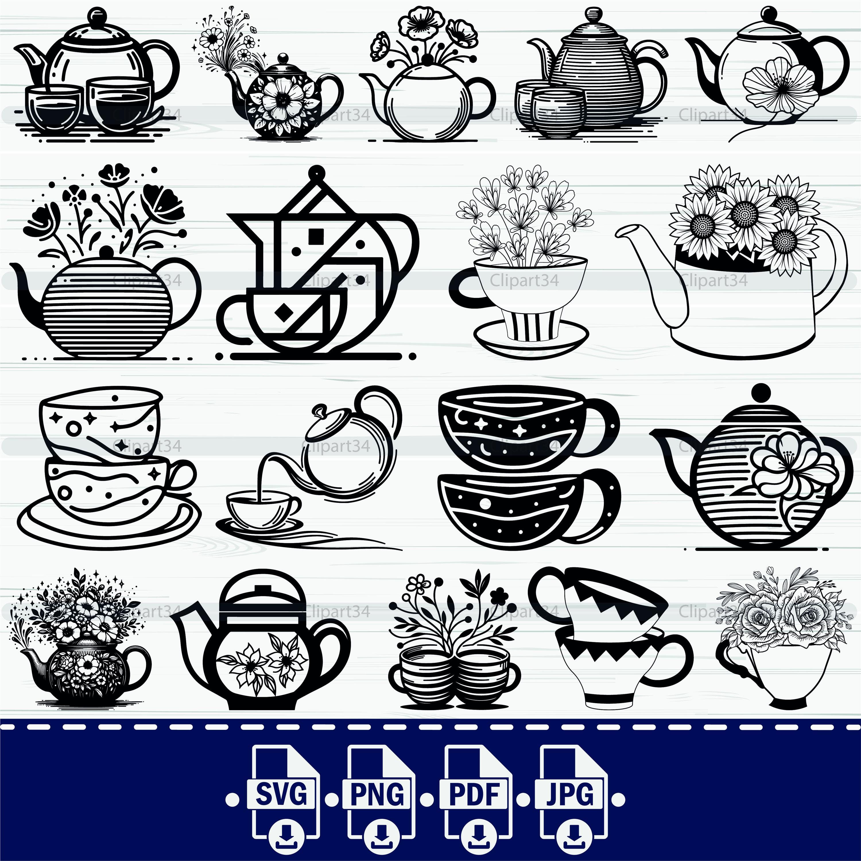 Floral Teapot & Teacup SVG Bundle: Flower Tea Pot Cut Files (digital ...