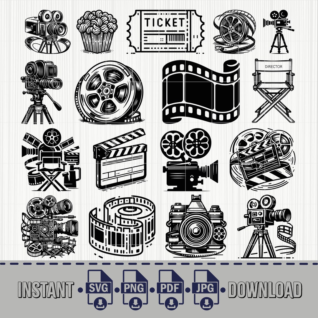 Movie Svg Bundle, Camera Svg, Png, Jpg, Commercial Use, Film Svg, Movie ...