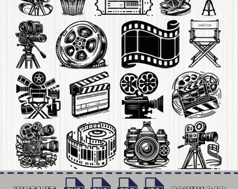 20 Movie Svg Bundle, Png, Jpg, Ai, Commercial Use, Film Svg, Camera Svg ...