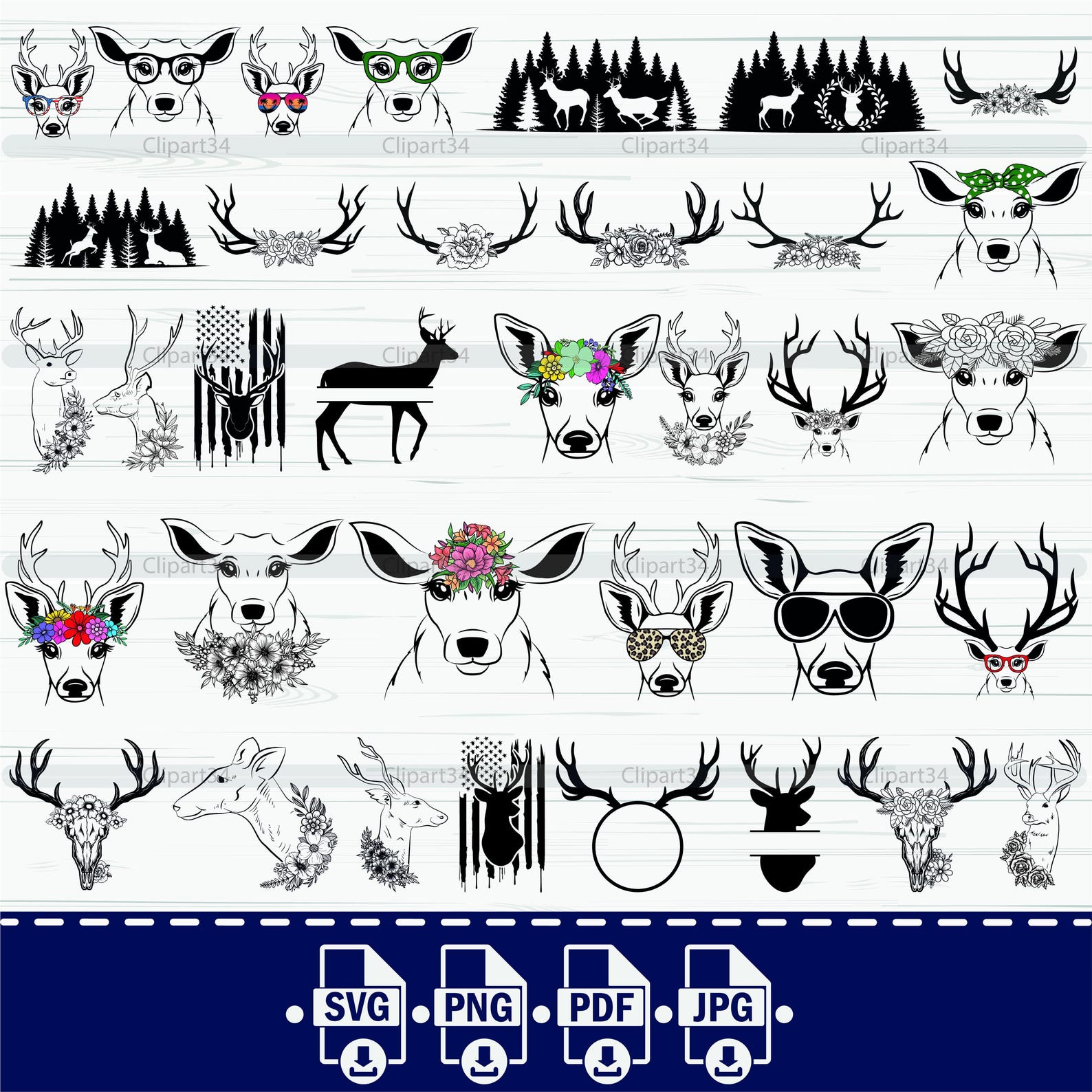 Deer SVG, Deer Head Cricut, Deer Face Svg Bundle, Moose Head Svg, Deer ...