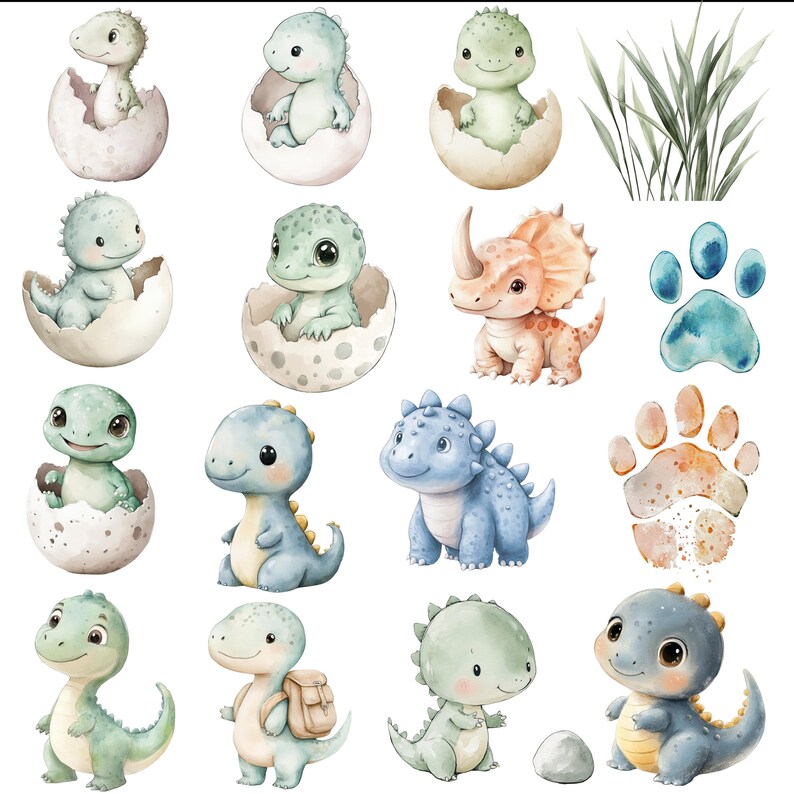Watercolor Dinosaur Clipart Set, Baby Dino PNG Bundle (72 Files) - Etsy